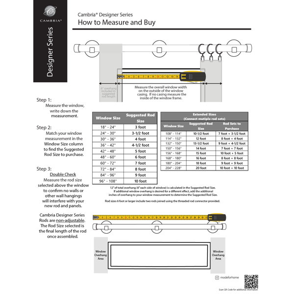 MODE Cambria Designer Series Premium 1-1/8 in Larger Dia. Non-Adjustable Curtain Rod and ...
